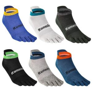 UBUMO Men's Toe Socks Five Finger No Show Ankle Casual Athletic Running Cotton 6 Pairs