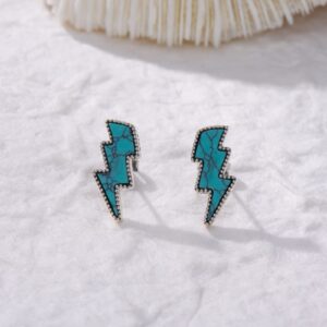 Western Turquoise Lightning Bolt Stud Earrings Sterling Silver Turquoise Boho Vintage Earrings Jewelry for Women