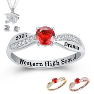 pjm customized sterling silver womens (ladies) high school class ring – dainty collection – fully personalized - mementos jewelry (sterling silver platinum)