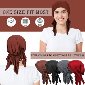 Oumrote 4 Pieces Soft Cotton Chemo Headwear for Women, Stretch Pre-Tied Chemo Head Scarves for Cancer