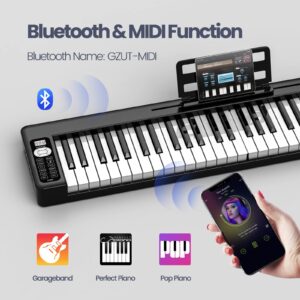 Cossain Piano Keyboard 61 Keys, Folding Digital Piano with Bluetooth [Rechargeable/Touch Sensitive/Semi-Weighted] Portable Piano Keyboard for Beginners, Teens, Adult (Piano Bag, Stand Included)