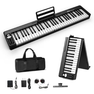 cossain piano keyboard 61 keys, folding digital piano with bluetooth [rechargeable/touch sensitive/semi-weighted] portable piano keyboard for beginners, teens, adult (piano bag, stand included)