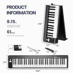 Cossain Piano Keyboard 61 Keys, Folding Digital Piano with Bluetooth [Rechargeable/Touch Sensitive/Semi-Weighted] Portable Piano Keyboard for Beginners, Teens, Adult (Piano Bag, Stand Included)