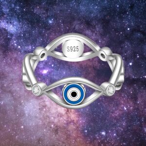 Blue Evil Eye Ring for Women Sterling Silver Turkish Evil Eye Rings Mal De Ojo Nazar Spiritual Greek All Seeing Eye Amulet Religious Jewelry Gift Size 8