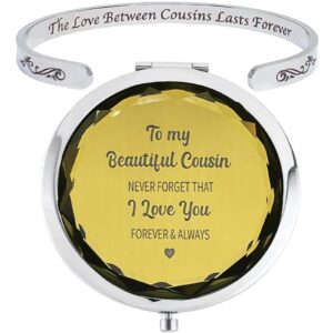 MALLAbyLAMMA Birthday Gift for Cousin Female, Cousin Bracelets for Women, Cousin Mirror Compact, I Love You Cousin, Favorite Cousin Gifts, Sister Cousin Gifts, Gift for Cousin Christmas