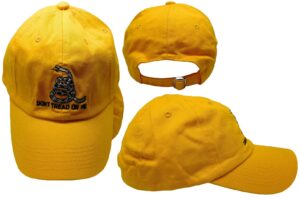 gadsden don't tread on me dark yellow orange with white snake washed cotton adjustable embroidered baseball hat cap