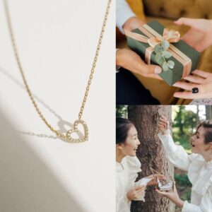 GUOKE Heart Necklaces for Women, Cute Necklaces 14K Gold Plated Dainty Necklace Heart Pendant Necklace Mothers Day Love Jewelry