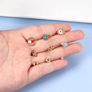 ORAZIO 9Pcs Dangle Nose Rings 20G Nose Ring Stud for Women Stainless Steel L Shaped Nose Rings Heart Snake Evil Eye Nose Studs Dangling Nose Piercing Jewelry