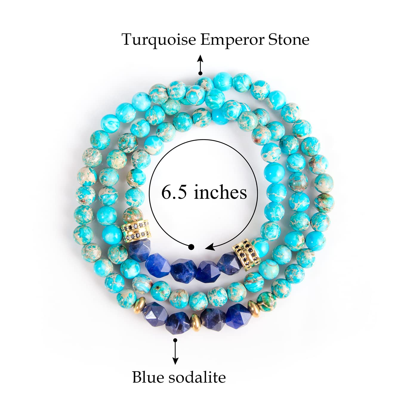 [Udjat]Turquoise Emperor Stone Wrap Bracelets,Healing Crystal Bracelet, Chakra Bracelet,Mala beads Crystal Bracelet for Woman, Turquoise Wrap Bracelets, turquoise emperor stone,blue sodalite