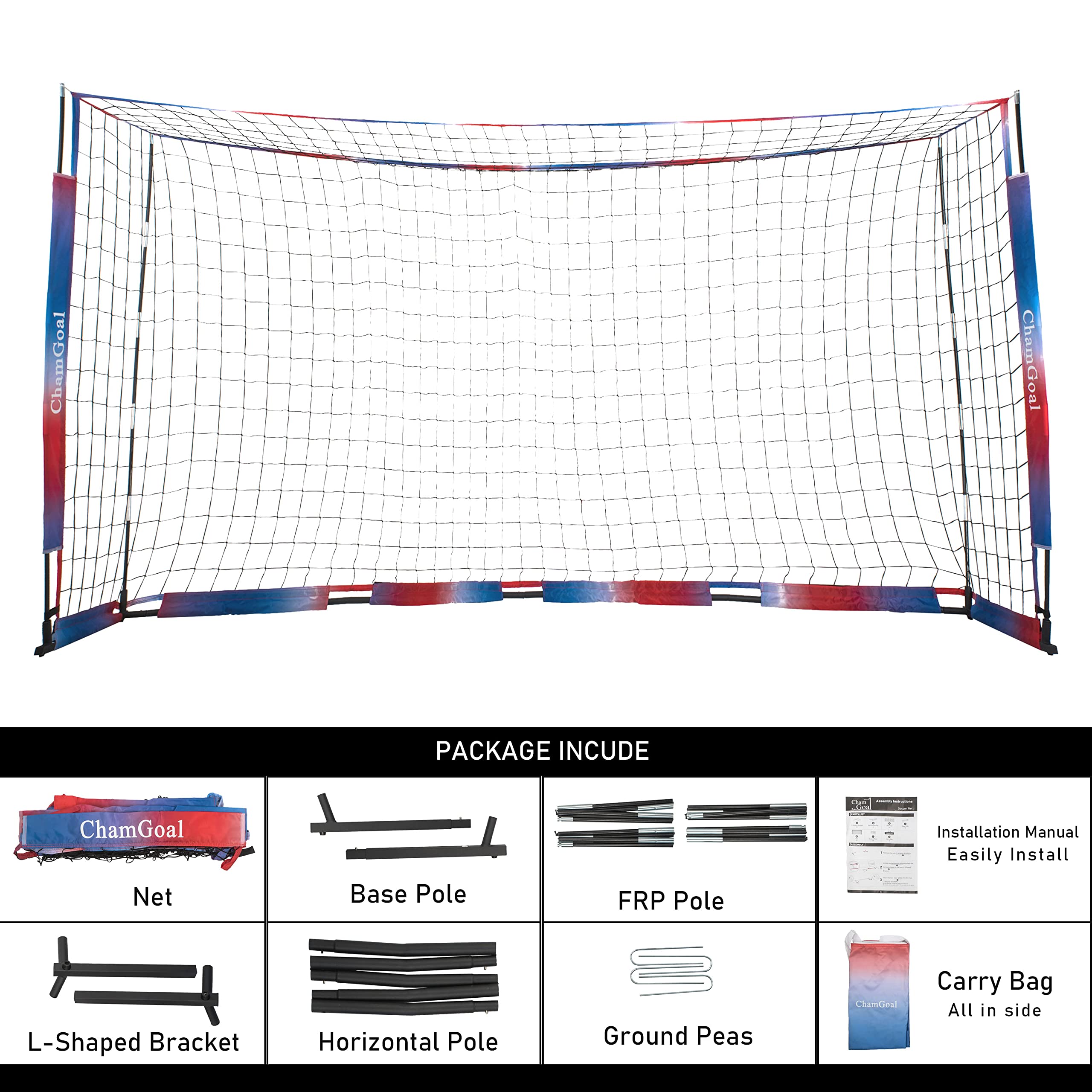 ChamGoal Portable Soccer Goal Net for Backyard,Sports Net Instant Portable Collapsible Soccer Net, All Ages & Skill Level&Anywhere,for Training & Scrimmages,1 Goal + 1 Carry Bag(12X6 FT)