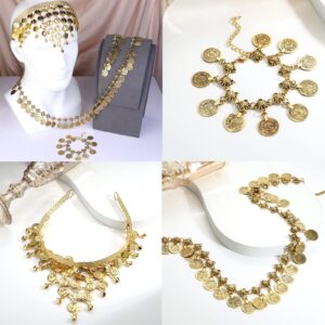 JOERICA Belly Dance Jewelry for Women Gold Coin Headband Gold Chain Belt Coin Chain Gold Coin Anklet Gypsy Jewelry Halloween Party Costume