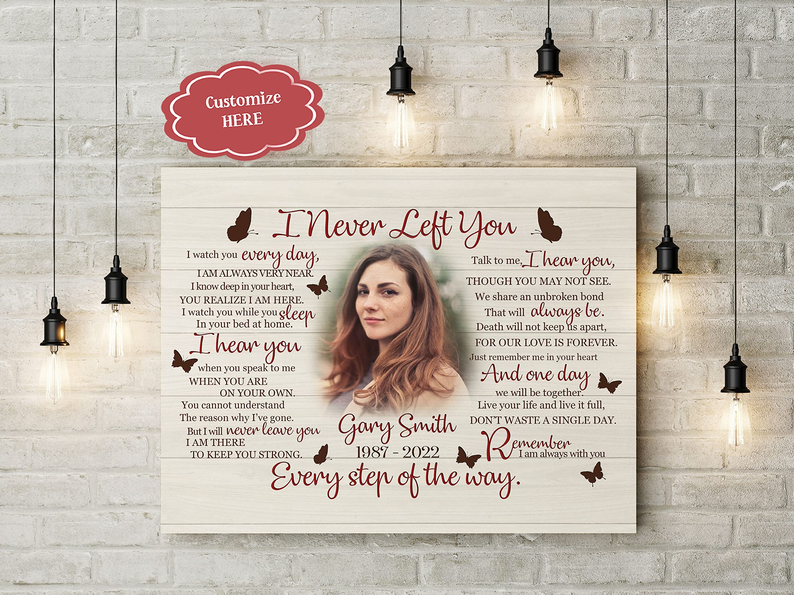 I Never Left You Personalized Sympathy Canvas for Loss of Loved One, Memorial Gifts for Loss of Sister Daughter - VTQ125 (10x8 inch), Multicolor