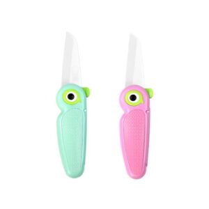 s.roke ttan portable ceramic paring knife - 2.5 inches sharp blade, small folding knife, cutter peeler 2 in 1, mini cute portable fruit knife for travel, camping (pink + green)