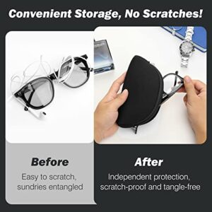 MoKo 𝑵𝒆𝒘𝒆𝒔𝒕 Sunglass Case Portable Glasses Case, 3 Pack Zipper Eyeglass Case Lightweight Soft Sunglass Pouch with Keychain Hook Design for Outdoor Travelling, Black