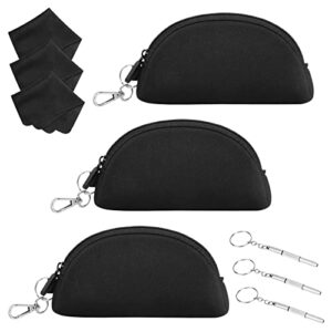 moko 𝑵𝒆𝒘𝒆𝒔𝒕 sunglass case portable glasses case, 3 pack zipper eyeglass case lightweight soft sunglass pouch with keychain hook design for outdoor travelling, black