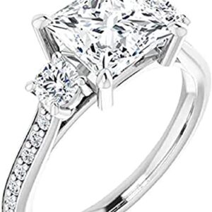 Moissanite World 3-Stone Moissanite Ring Princess 2.0CT, Moissanite Engagement Ring/Moissanite Wedding Ring/Bridal Ring Set 925 Sterling Silver Perfact for Gift Or As You Want (6)