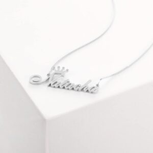 BETHZA Diamond Name Necklace Personalized 925 Sterling Silver Customize Nameplate Pendant Necklaces with Crown Gift for Women Mom