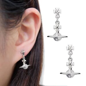 ZHOUMEIWENSP Silver Saturn NANA Earrings Planet Dangle Earrings Space Hypoallergenic Punk Earrings for Women (Silver)