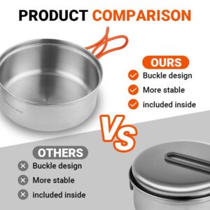 KingCamp Stainless Steel Camping Cookware Set Open Fire Cookware Backpacking Cooking Mess Kit Lightweight Camping Pots and Pans with Plates and Bowls Kit Hiking Cooking Gear 25 PCS for 3 Person