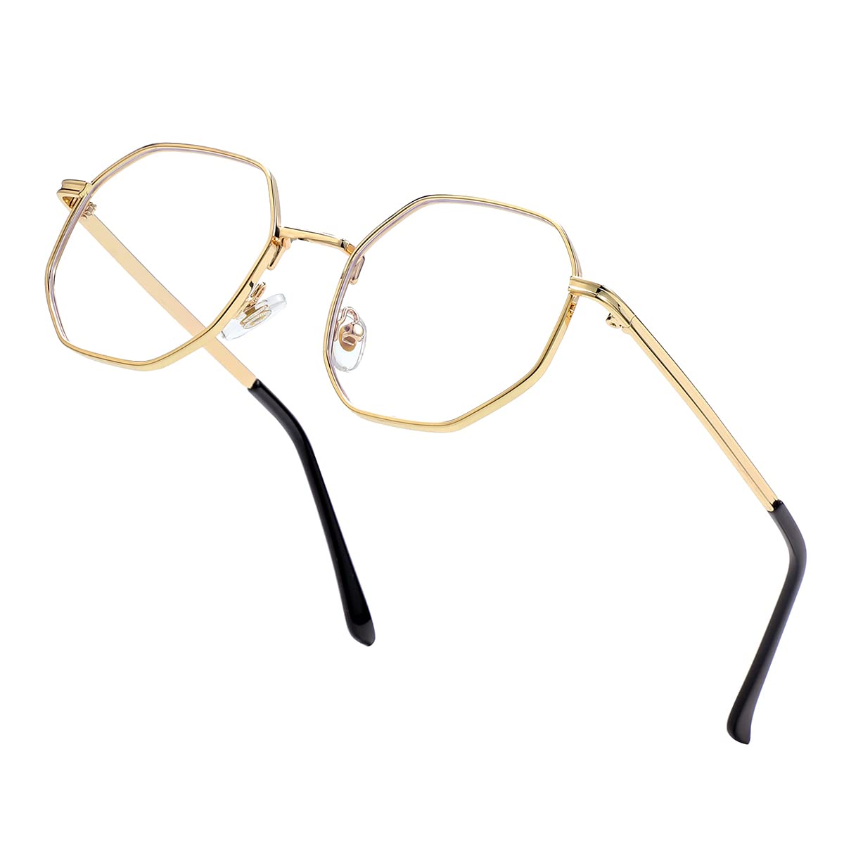 Gleyemor Blue Light Glasses for Women Men Vintage Octagonal Metal Gold Frame Computer Glasses (Gold)