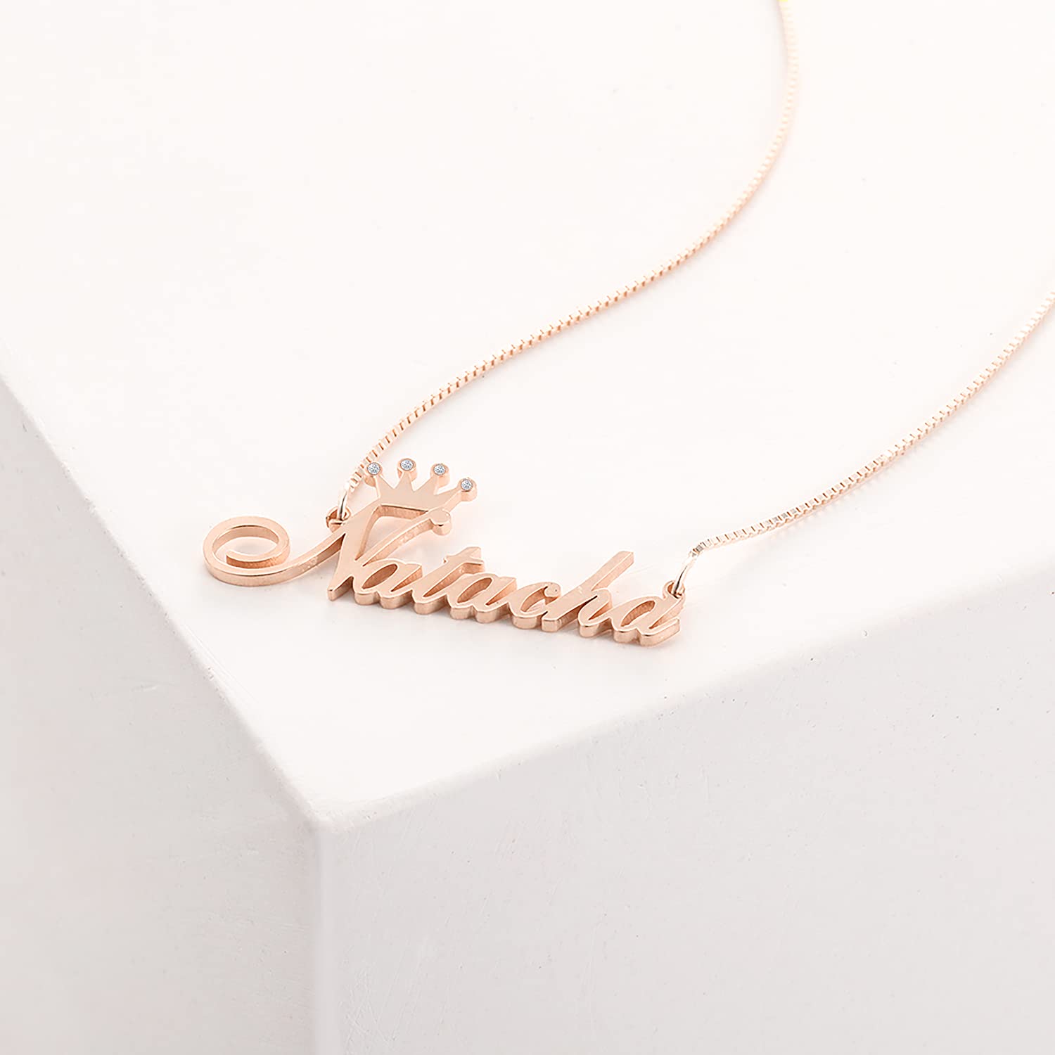 BETHZA Diamond Name Necklace Personalized 925 Sterling Silver Customize Nameplate Pendant Necklaces with Crown Gift for Women Mom