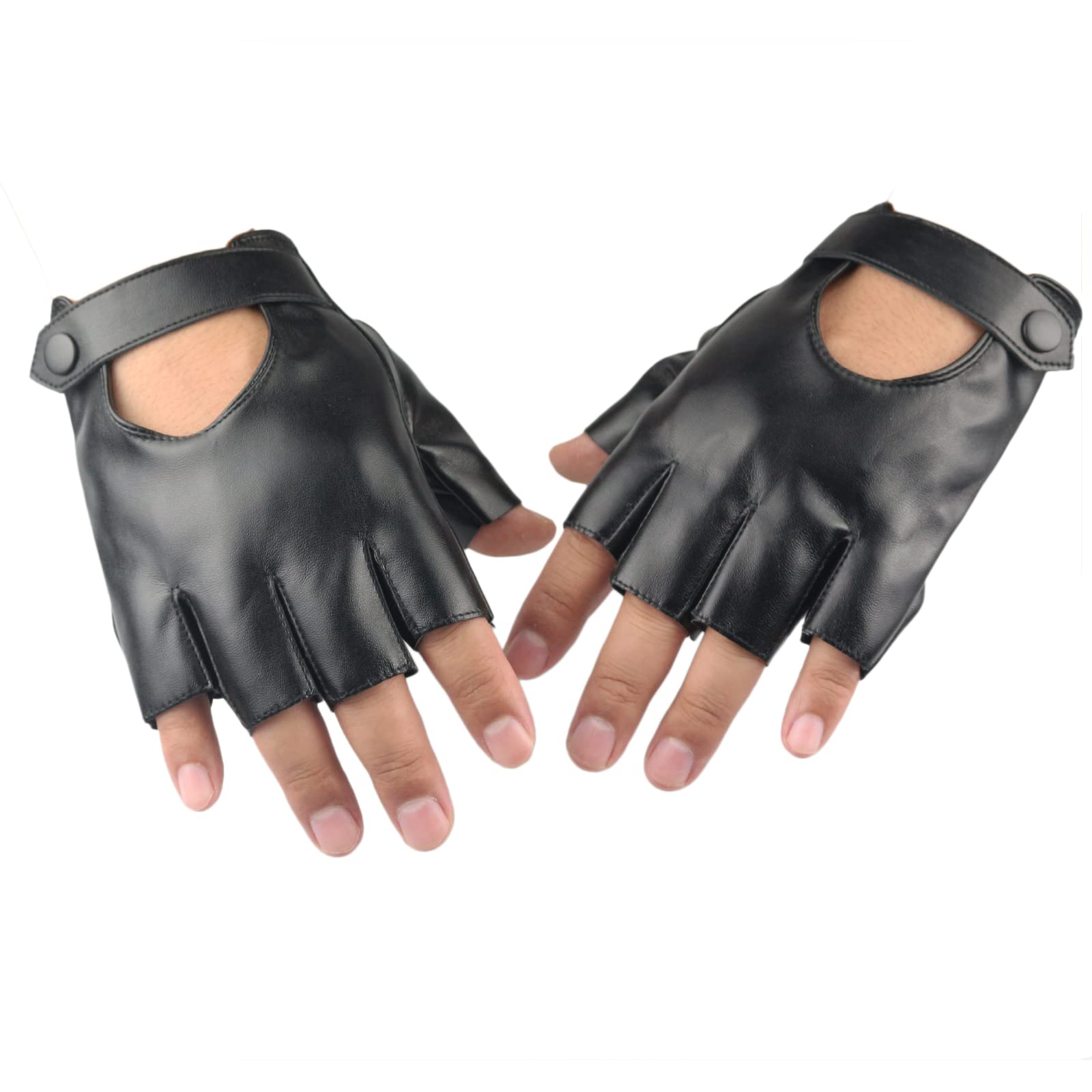 Long Keeper Fingerless Leather Gloves for Women Men Half Finger Cycling Driving Motorcycle Black Unlined Gloves (Men)