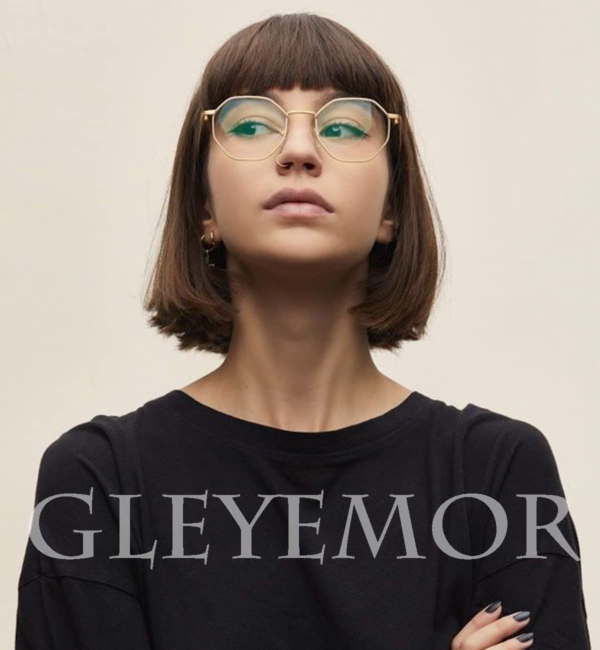 Gleyemor Blue Light Glasses for Women Men Vintage Octagonal Metal Gold Frame Computer Glasses (Gold)