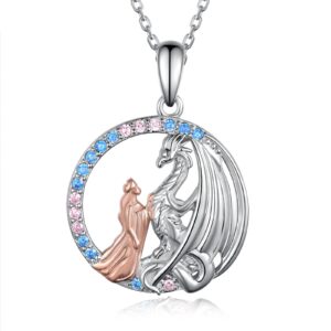 sczklaq dragon necklace for women 925 sterling silver dragon pendant necklace queen princess stroking dragon jewelry gift for women