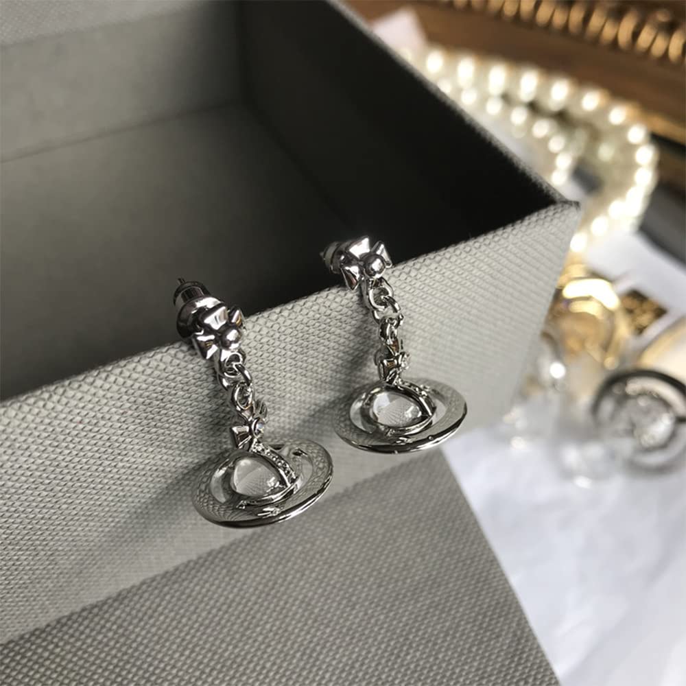 ZHOUMEIWENSP Silver Saturn NANA Earrings Planet Dangle Earrings Space Hypoallergenic Punk Earrings for Women (Silver)