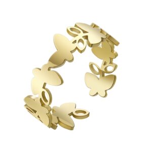 kkjoy stainless steel butterflies and leaves ring adjustable open finger rings for women