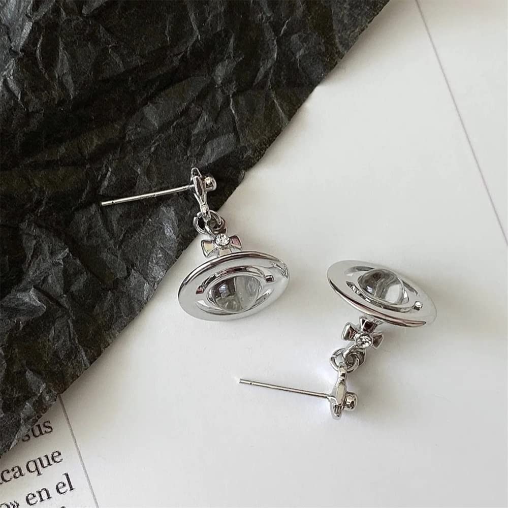 ZHOUMEIWENSP Silver Saturn NANA Earrings Planet Dangle Earrings Space Hypoallergenic Punk Earrings for Women (Silver)