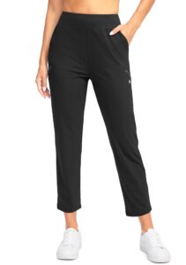 santiny women's golf pants with 3 zipper pockets 7/8 stretch high waisted ankle pants for women travel work (black_m)