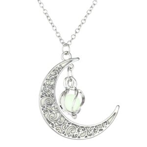 pendant necklaces for women, hollow rotating bead luminous moon pendants, luminous enchanted moonstone necklace, birthday anniversary jewelry gift, one size