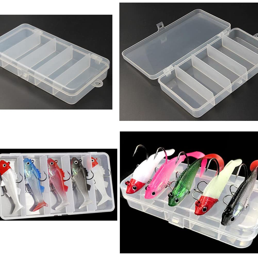 3 Pack 5 Grid Clear Plastic Fishing Tackle Accessory Box Container, Clear Tiny Fishing Lure Bait Hooks Storage Box for Jewelry Making Organizer (7.08 x 3.74 x 1.18inch)