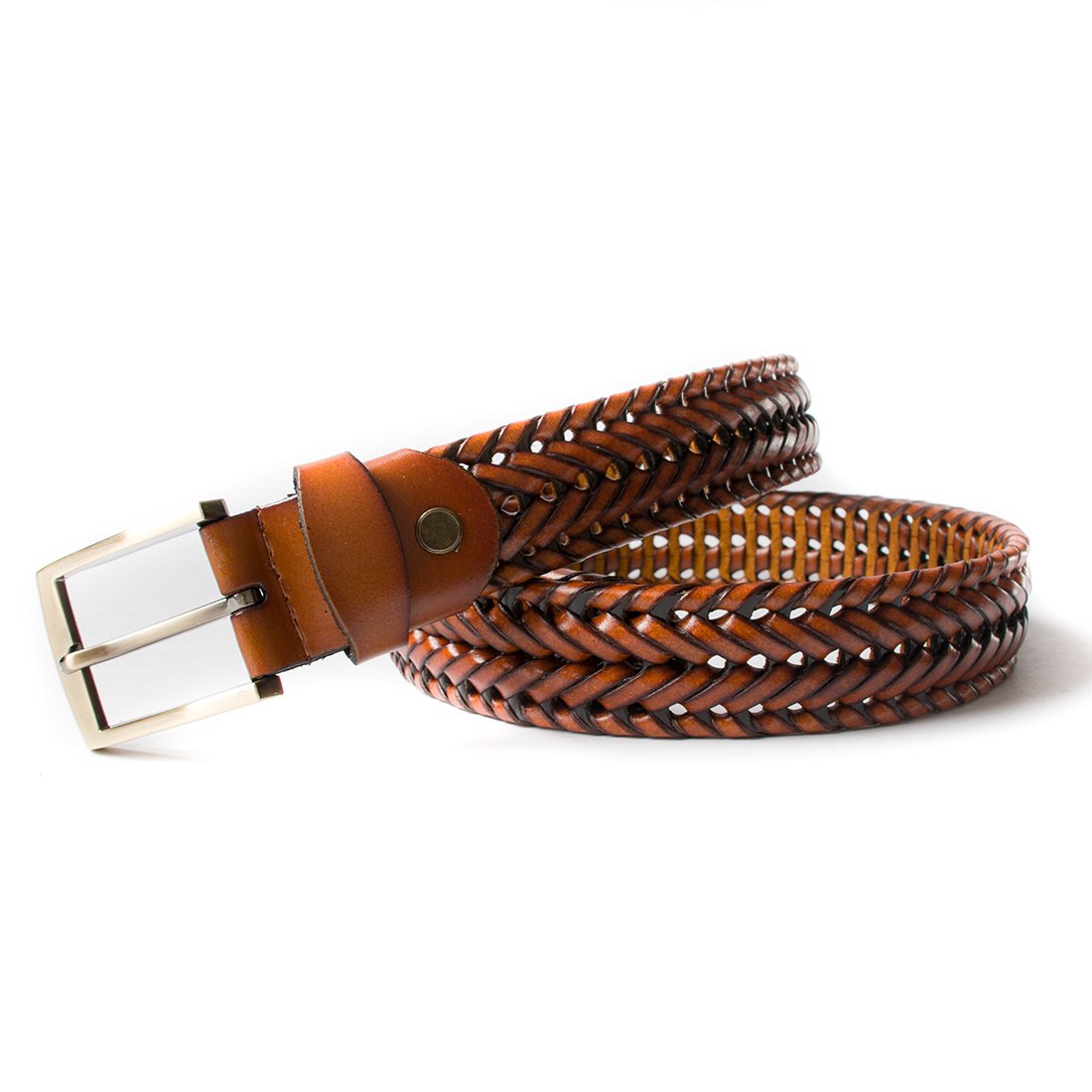 TUHOHUT Men Braided Woven Genuine Leather Casual and Dress Belt 35mm wide (Brown 2, waist:28~32)