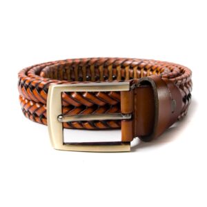 tuhohut men braided woven genuine leather casual and dress belt 35mm wide (brown 2, waist:28~32)