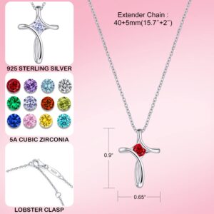 NINAMAID Cross Necklace for Women, 925 Sterling Silver Birthstone Necklaces for Women with Diamond Sideways Cross Necklace Birthstone Jewelry Gifts for Women