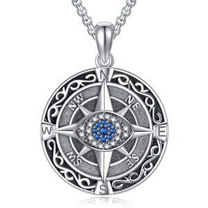 midir&etain evil eye necklace s925 sterling silver compass necklace life compass travel pendant evil eye amulet inspirational graduation gift jewelry men women