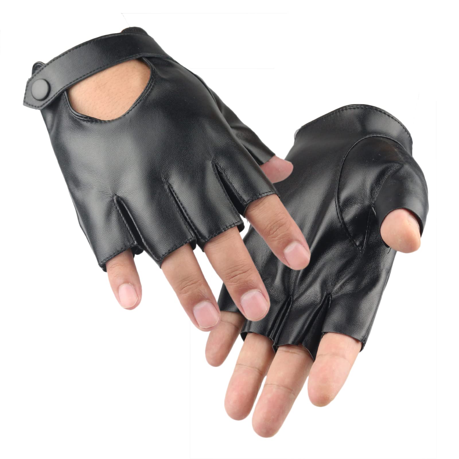 Long Keeper Fingerless Leather Gloves for Women Men Half Finger Cycling Driving Motorcycle Black Unlined Gloves (Men)