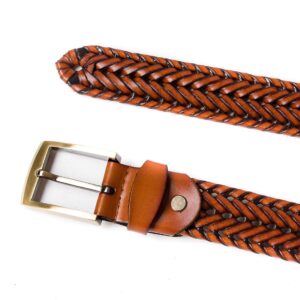 TUHOHUT Men Braided Woven Genuine Leather Casual and Dress Belt 35mm wide (Brown 2, waist:28~32)