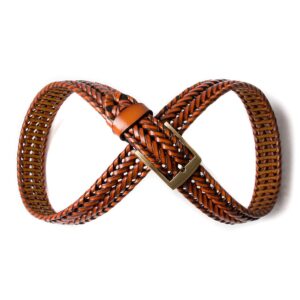 TUHOHUT Men Braided Woven Genuine Leather Casual and Dress Belt 35mm wide (Brown 2, waist:28~32)