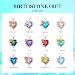 VOROCO Heart shaped crystal birthstone necklace with birthday flowers，925 Sterling Silver Pendant Love Necklace for women gifts