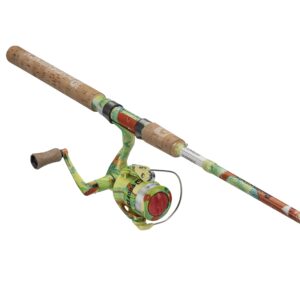 profishiency 5' krazy 2.0 spinning combo w/lures | 5’ medium light 2pc. fiberglass rod | cork handle and foregrip | micro spinning reel 5.2:1 gear ratio | pre-spooled 6lb line | includes crankbait