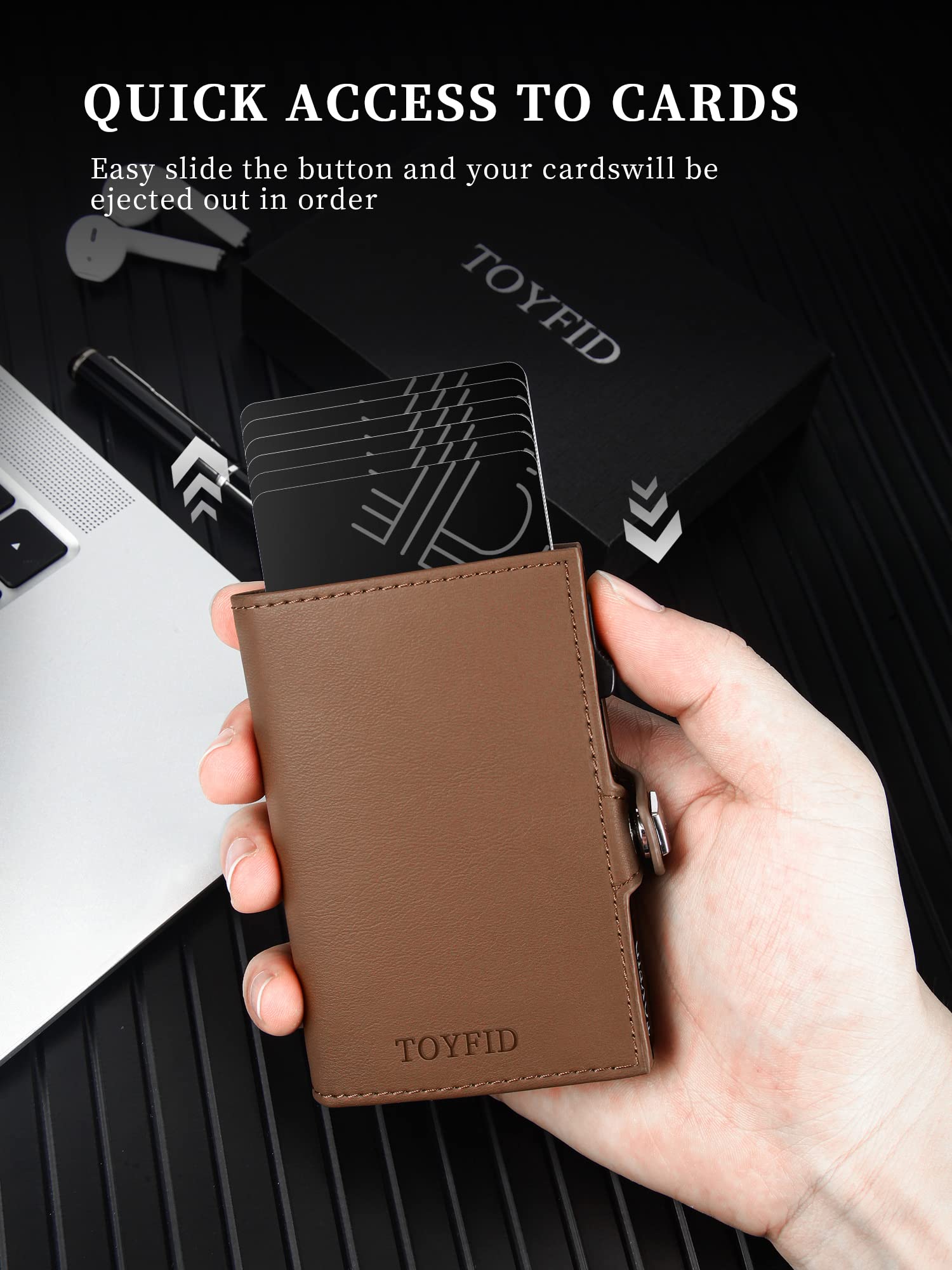 TOYFID Minimalist Wallets for Men,Slim Wallets for Men,Pop Up Wallet,Credit Card Leather Minimalist Wallet,Minimalist Wallet for Business Men,Leather Men's Wallets,RFID Blocking Protection