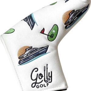 Blade Putter Cover by Golly Golf - JUST RELEASED - Tour Quality Putter Cover - Scotland Weather Tested - Premium Leather - BOATS & HOLES EDITION - Putter Protection + Strong Magnetic Closure