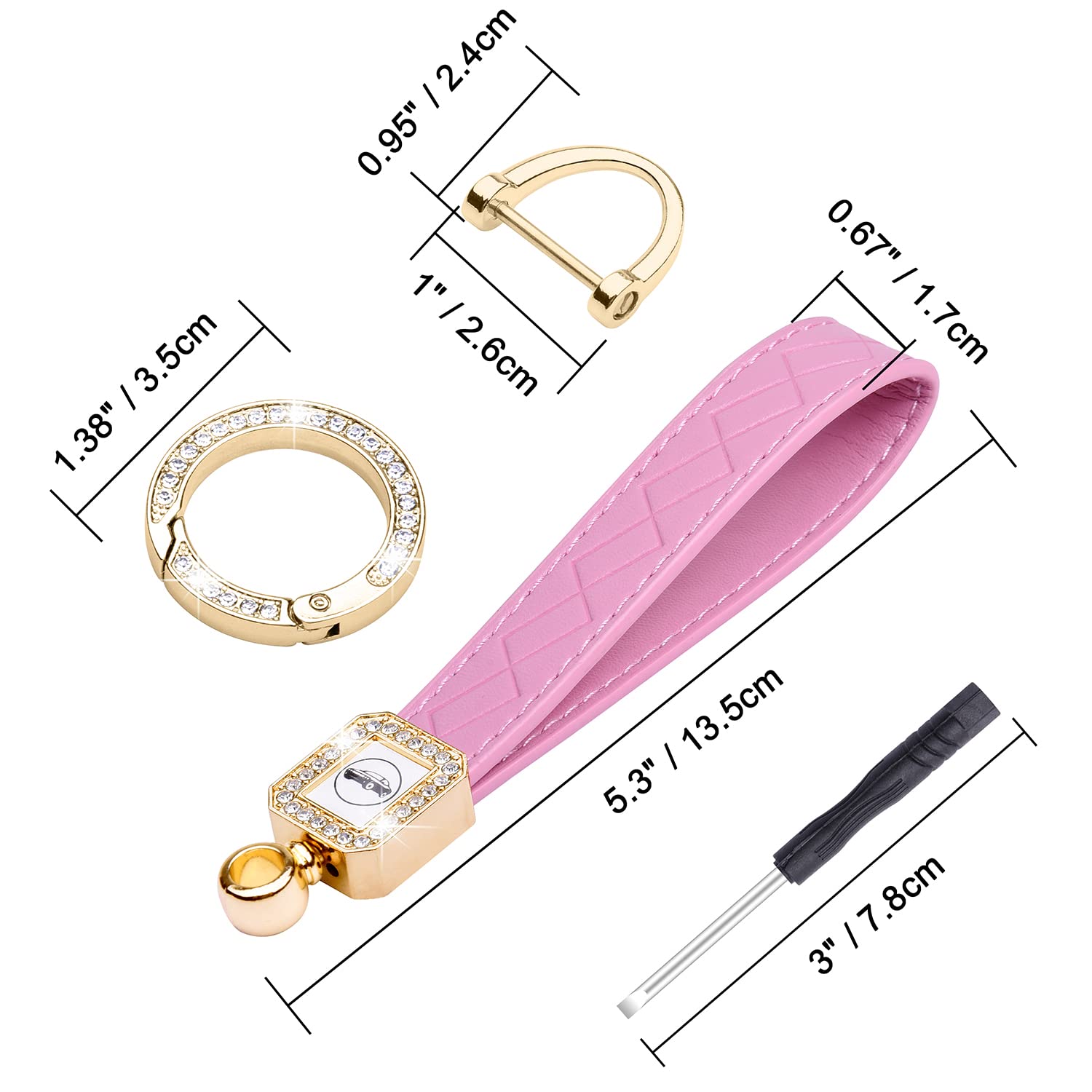 Wisdompro Microfiber Leather Car Keychain, Universal Bling Car Key FOB Keychain Key Chain Holder with Anti-lost D-ring and 2 Keyrings for Women - Pink