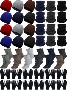 48 pack winter warm beanie hat neck warmer set for men women knitted hat with winter touchscreen gloves neck gaiter warm sock for winter wearing homeless care charity donation multicolor