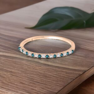 Dazzlingrock Collection 0.15 ctw Alternate Round Blue & White Diamond Stackable Ring for Women in 14K Rose Gold Size 5.5