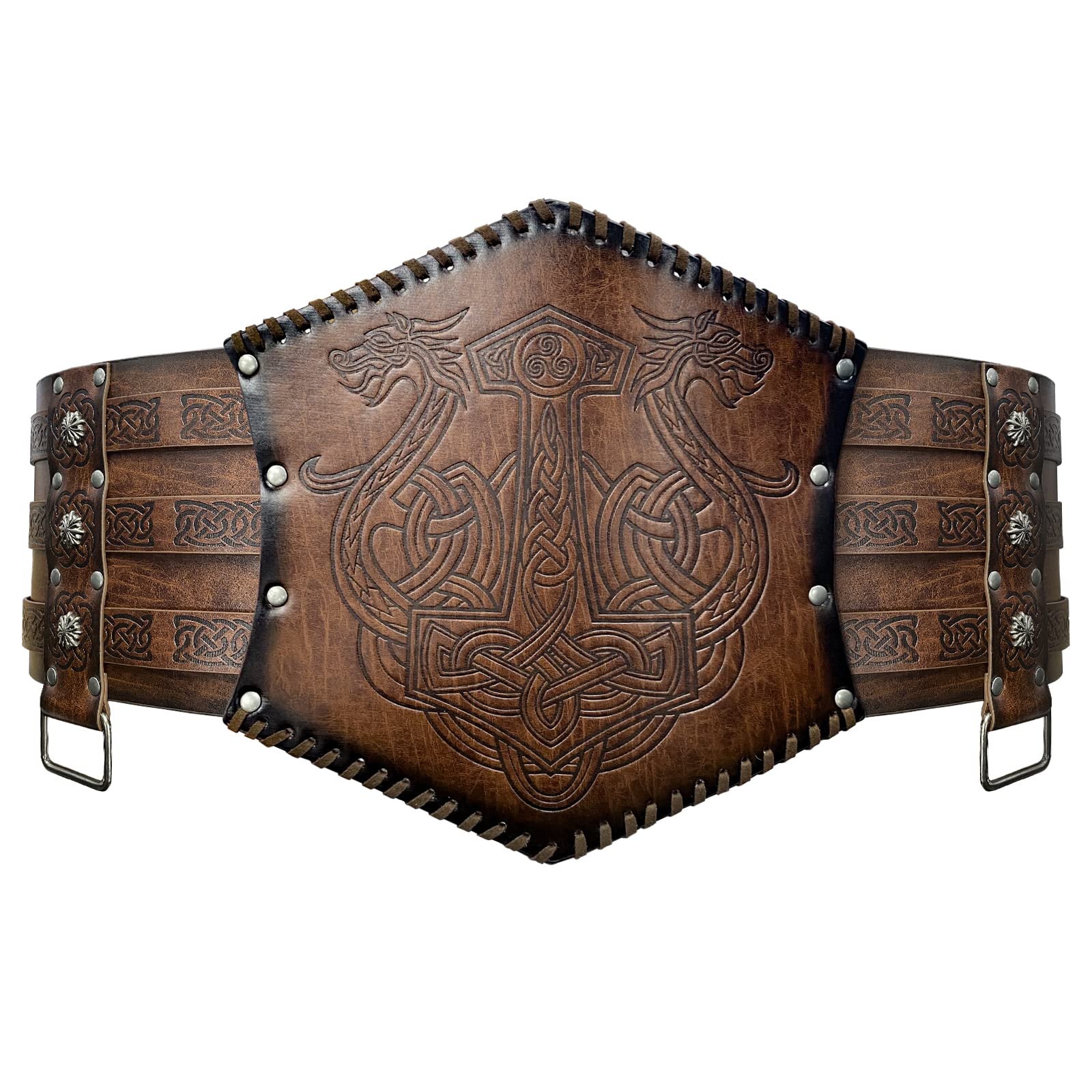 JAOYU Mens Medieval Belt Embossed Brown Viking Leather Belt Renassance Medieval Buckle Belt Norse Cosplay Belts for Men LARP Costume