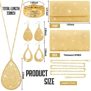 Sotiff 5 Pcs Women Evening Clutch Purse Party Handbag Jewelry Set Necklace Bracelet Earring for Girlfriend Valentines Gifts(Gold)